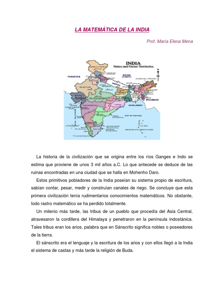 La Matemática de La India - Resumen | PDF | Números | Series (Matemáticas)