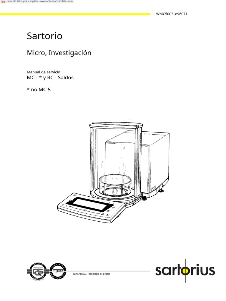 Balanza Sartorius MC5 - Manual - En.es | PDF | Calibración | Medición