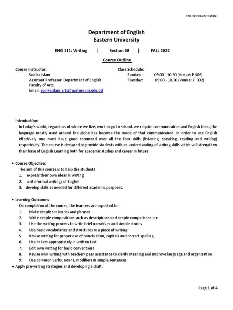 ENG 111 Course Outline Overview | PDF | English Language | Academic Term
