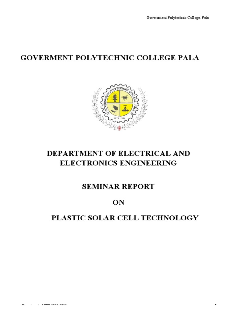 Seminar Report Plastic Solar Cell | Download Free PDF | Photovoltaics ...