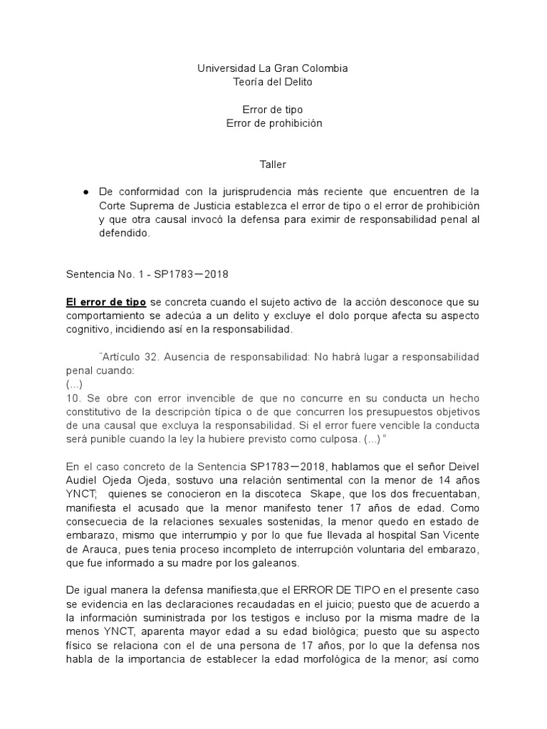 Error de Tipo y Prohibición | PDF | Intención (Derecho Penal) | Justicia
