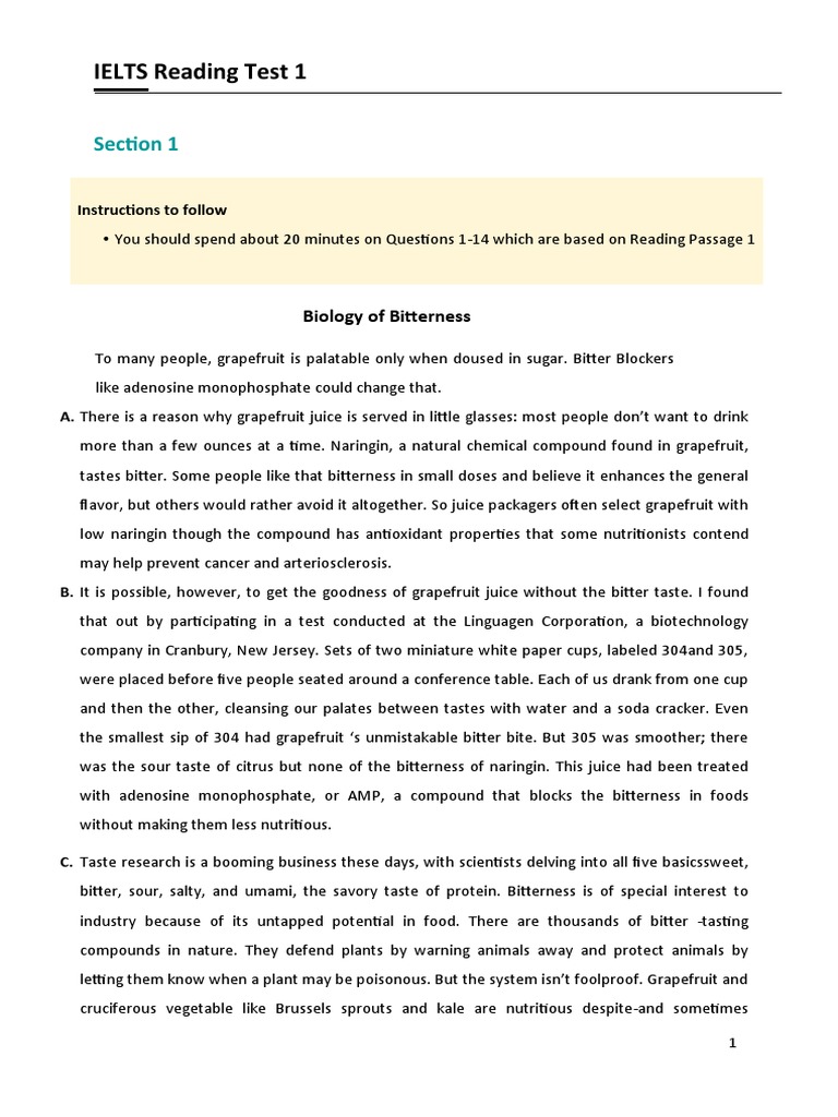 IELTS Reading Test 1 | PDF | Taste | Owl