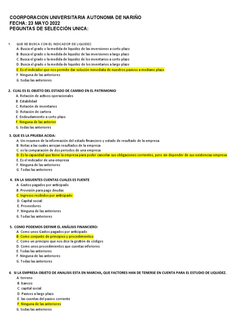 CORRECION EXAMEN FINAL Analisis Financiero | PDF | Liquidez de mercado | Margen bruto