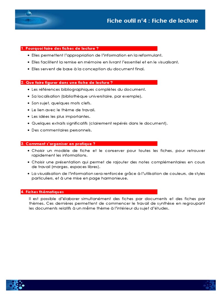 Fiche Outil N°4: Fiche de Lecture | PDF