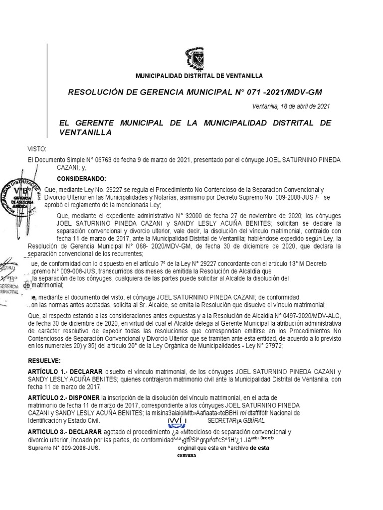 MUNICIPALIDAD DISTRITAL DE DFDF | PDF | Divorcio | Justicia