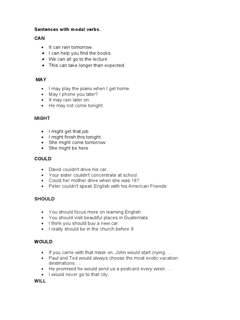 Sentences With Modal Verbs | PDF