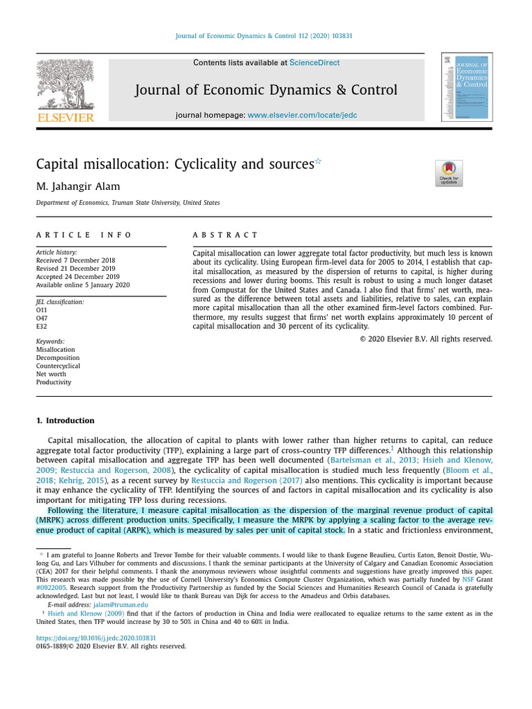Journal of Economic Dynamics & Control: M. Jahangir Alam | PDF ...