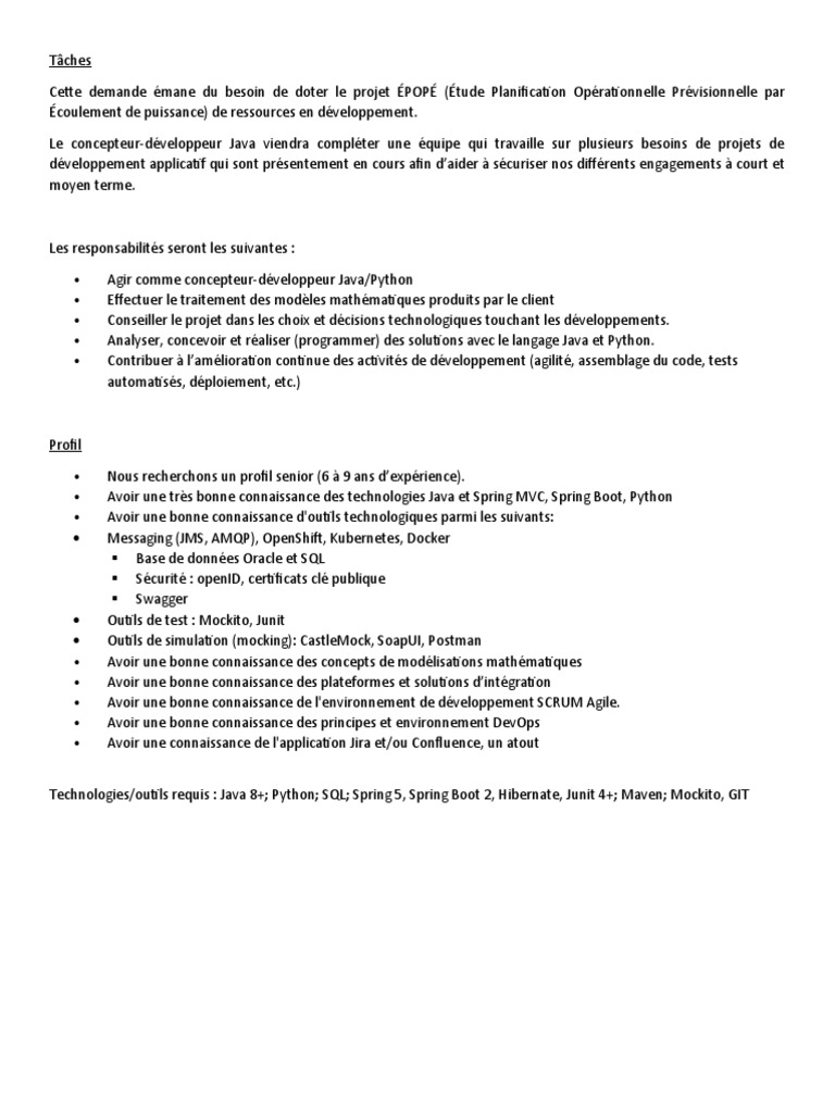 Développeur Java/Python senior recherché | PDF