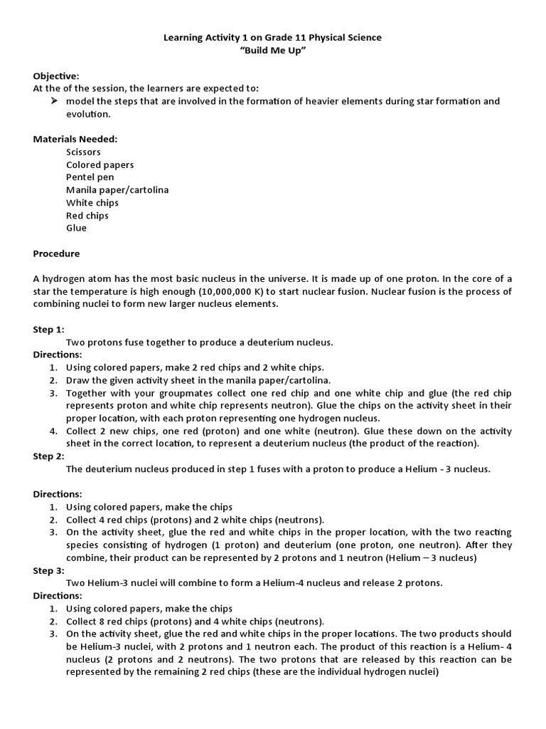 Learning Activity 1 On Grade 11 Physical Science | PDF | Atomic Nucleus ...