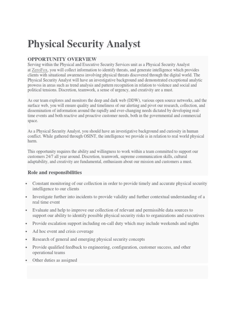 Physical Security Analyst | PDF | Cognition | Cognitive Science