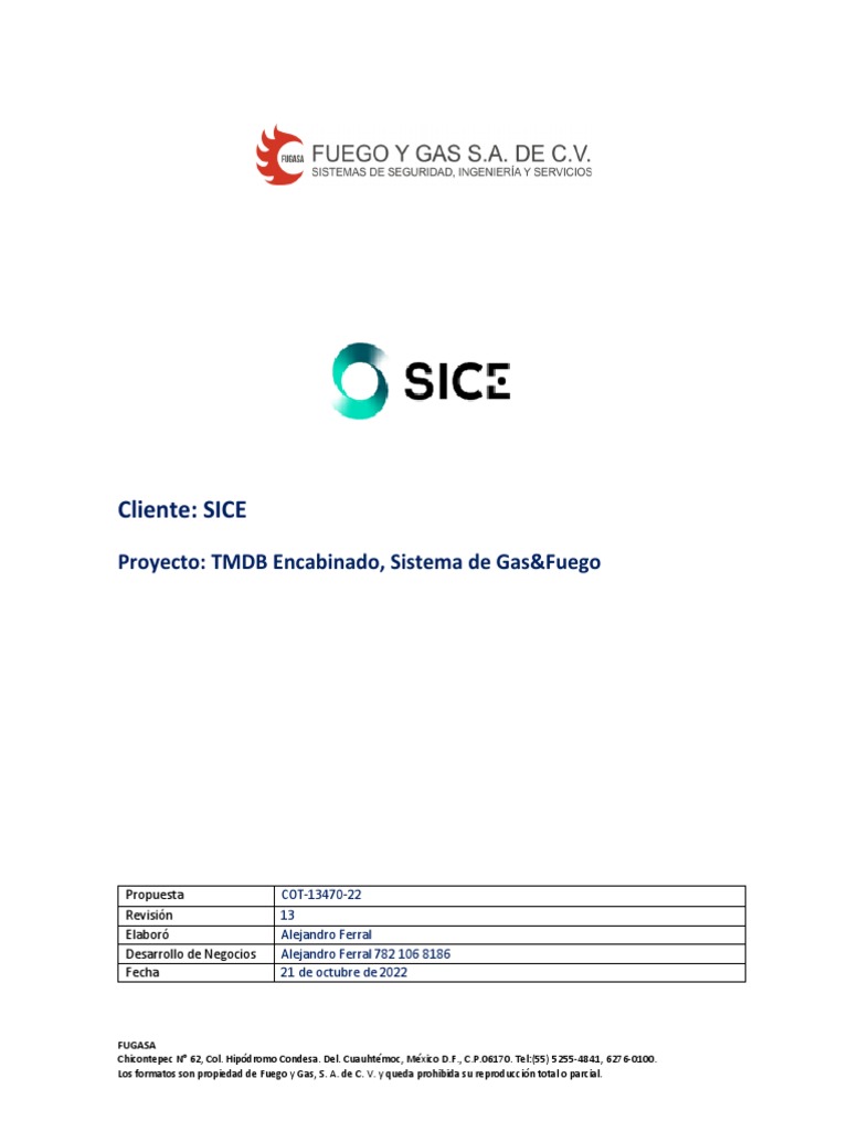 Cliente: SICE: Proyecto: TMDB Encabinado, Sistema de Gas&Fuego | PDF ...