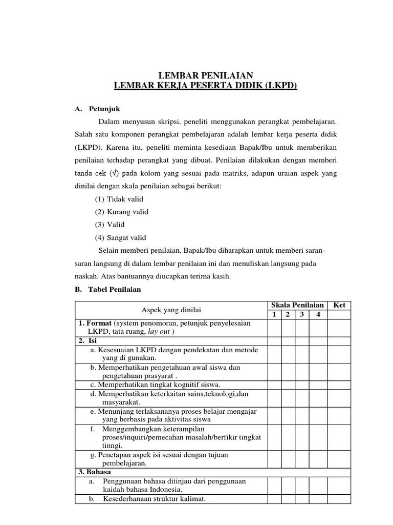 Lembar Penilaian Lembar Kerja Peserta Didik LKPD | PDF