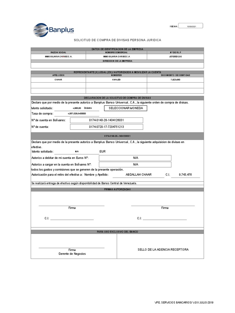 Planilla de Solicitud de Compra de Divisas PJ (2) - 1 | PDF | Bancos ...