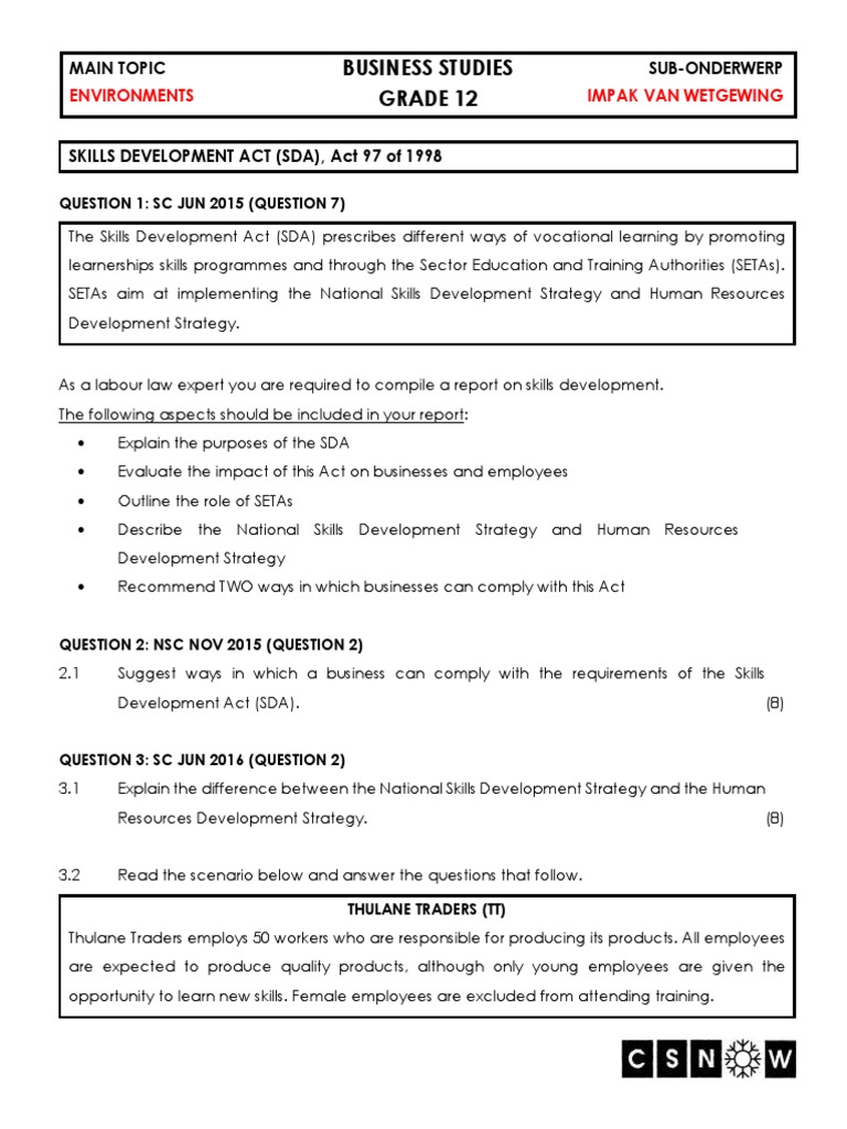 Impact of Legislation on Grade 12 Business | PDF | Occupational Safety ...