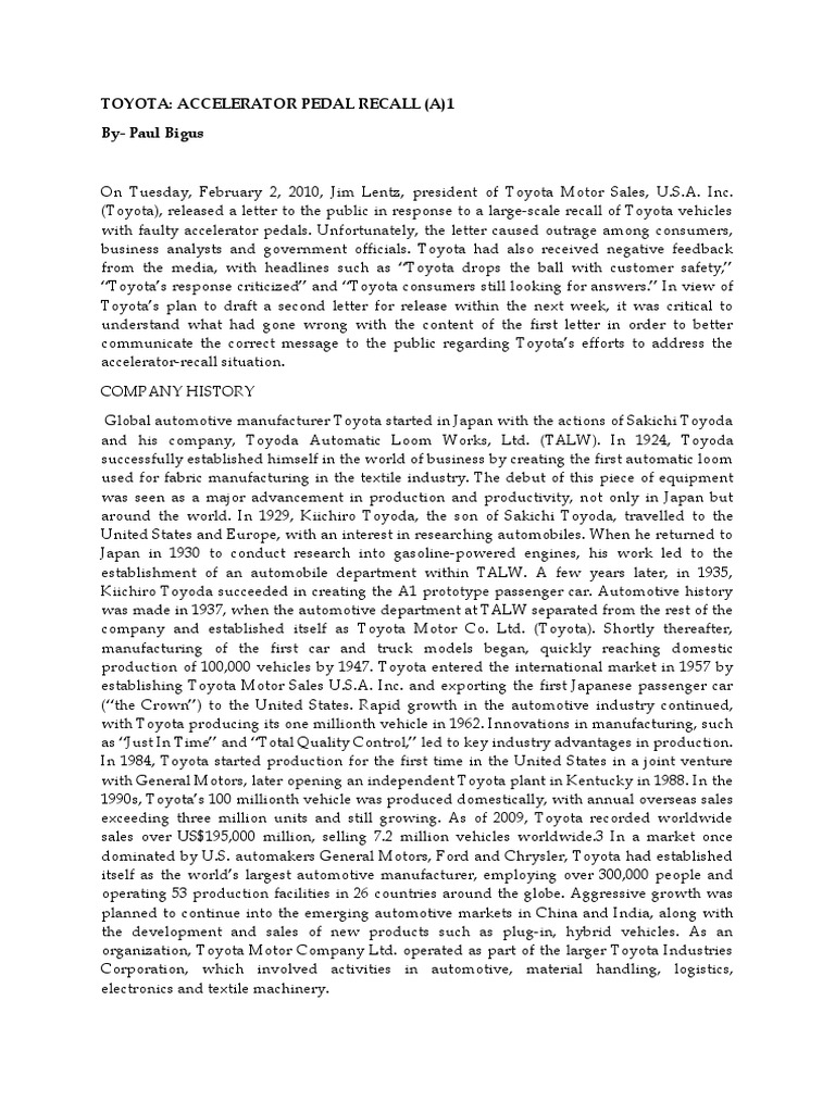 Toyota Case | PDF | Toyota | Automotive Industry