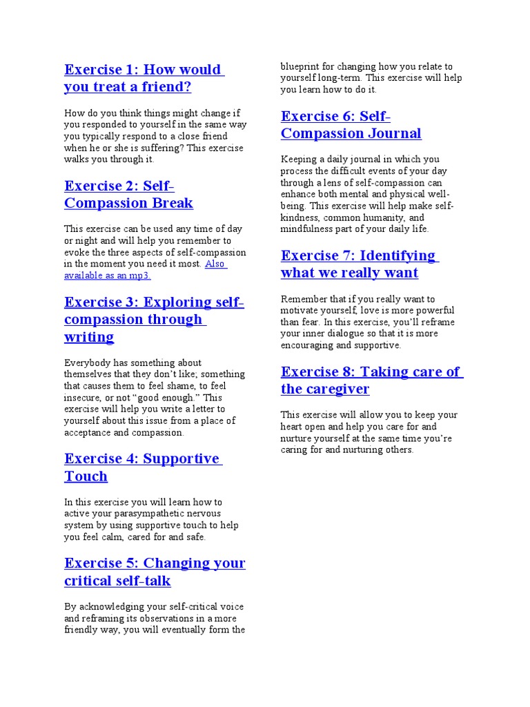 Self-Compassion Exercises Guide | PDF | Compassion | Social Psychology
