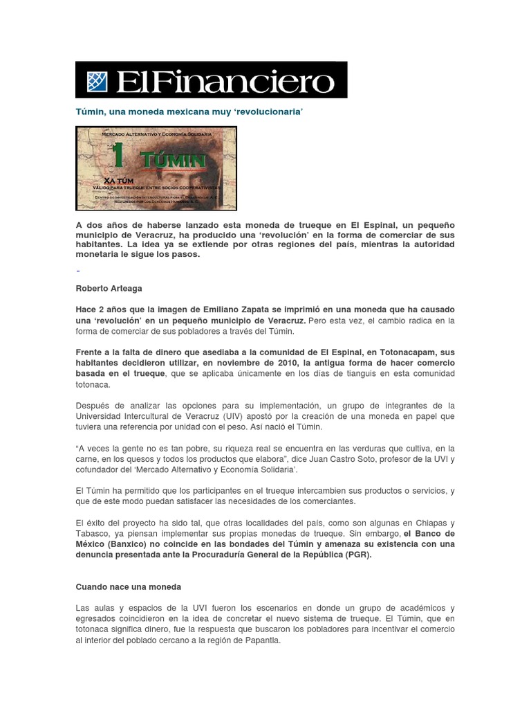 Túmin, Una Moneda Mexicana Muy Revolucionaria' | PDF | Permuta | México