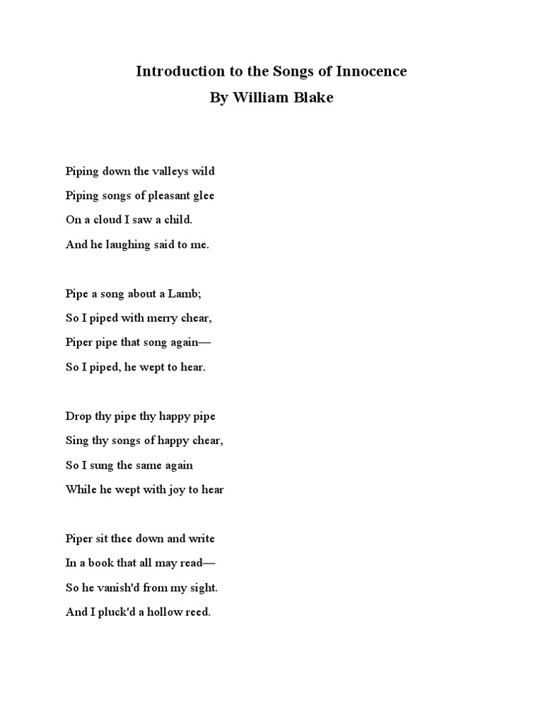 Introduction To The Songs of Innocence by William Blake | PDF