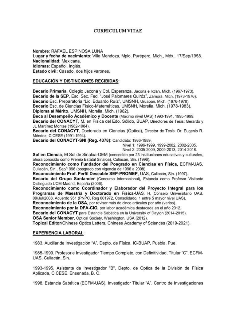 CV Rafael | PDF | Academia | Science