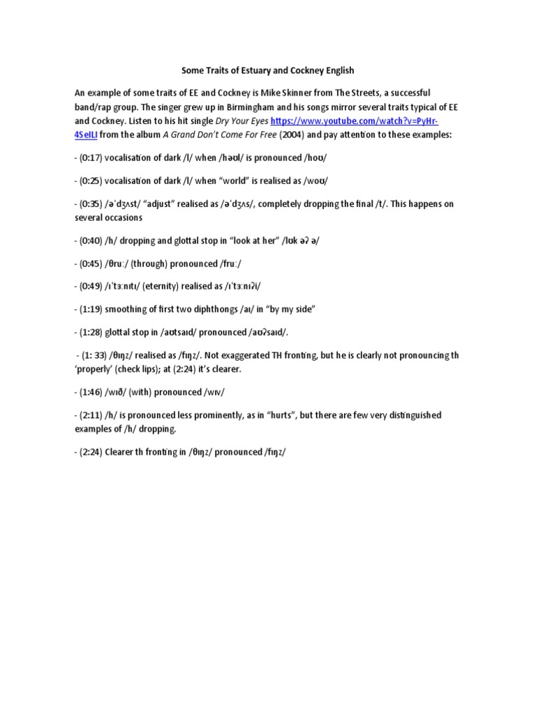 Some Traits of EE and Cockney (Dry Your Eyes) | PDF | Art