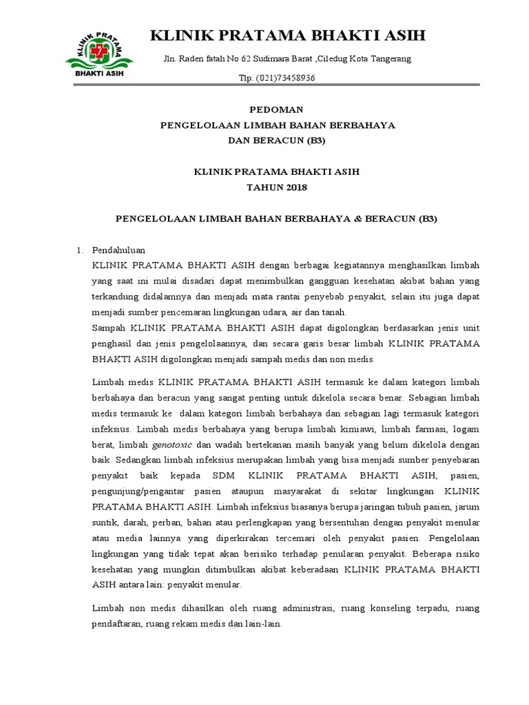 Pengelolaan Limbah B3 di Klinik Bhakti Asih | PDF