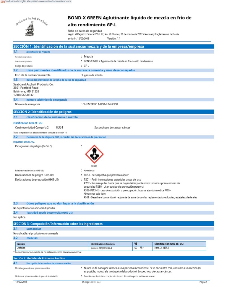 GP L SDS V1.1 BOND X GREEN High Performance Cold Mix Liquid Binder .En ...