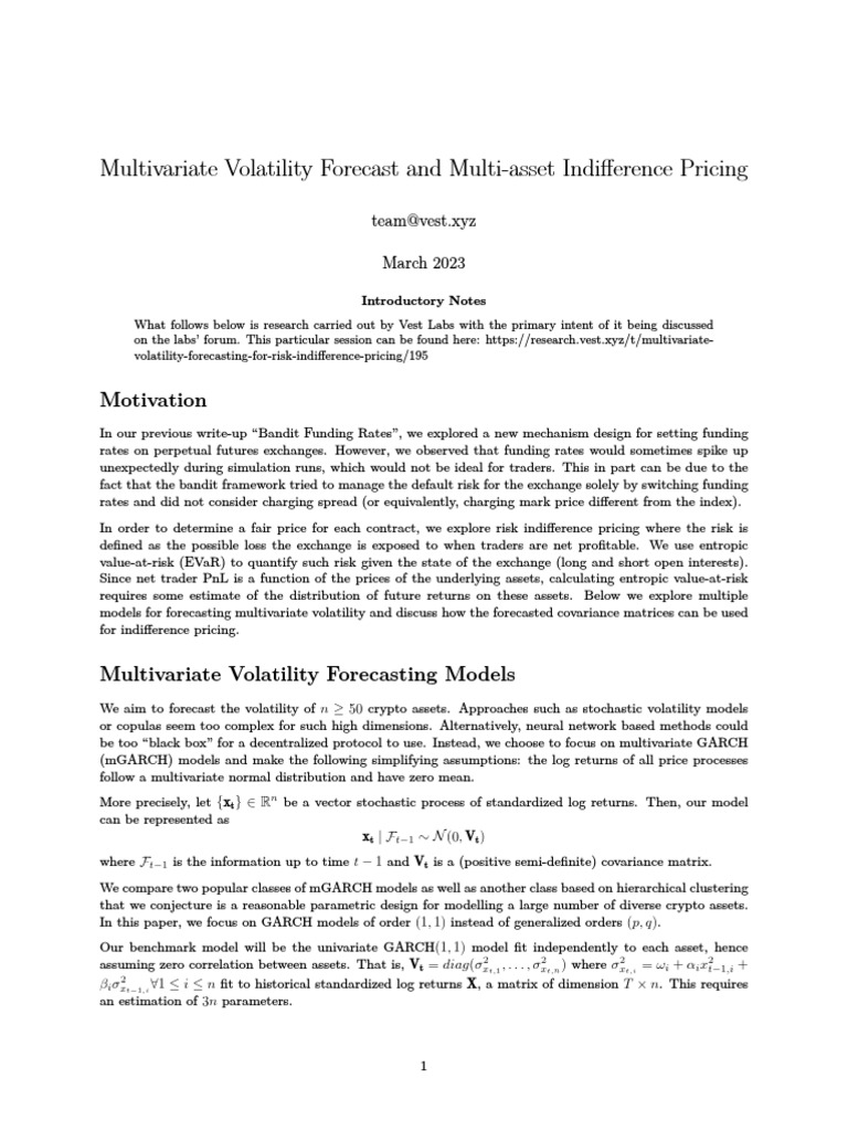Multivariate Volatility Forecast and Multi Asset Perp Pricing | PDF | Covariance Matrix | Matrix ...