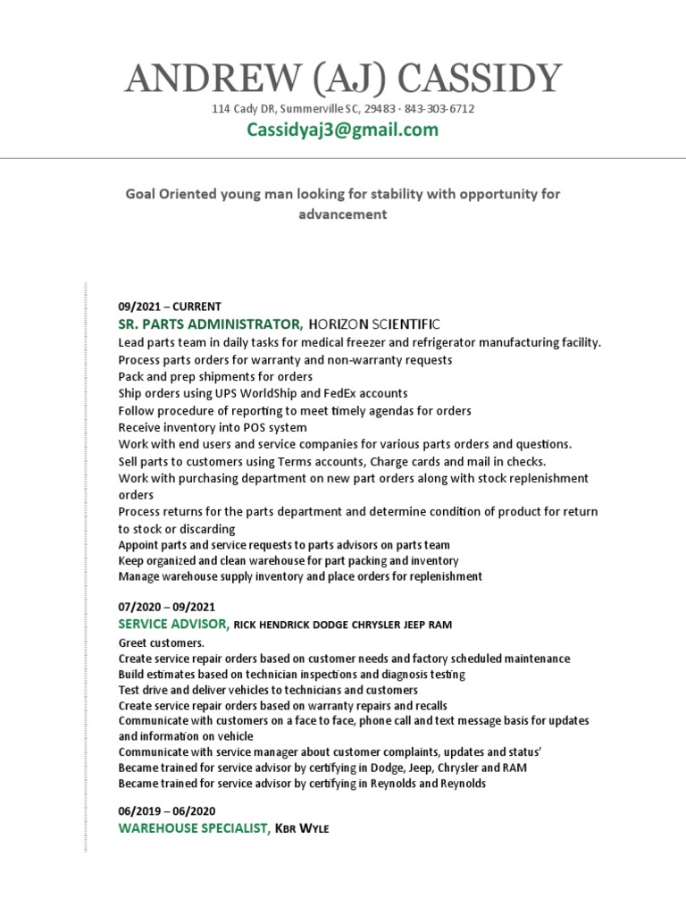 Aj Cassidy | PDF | Inventory | Warehouse