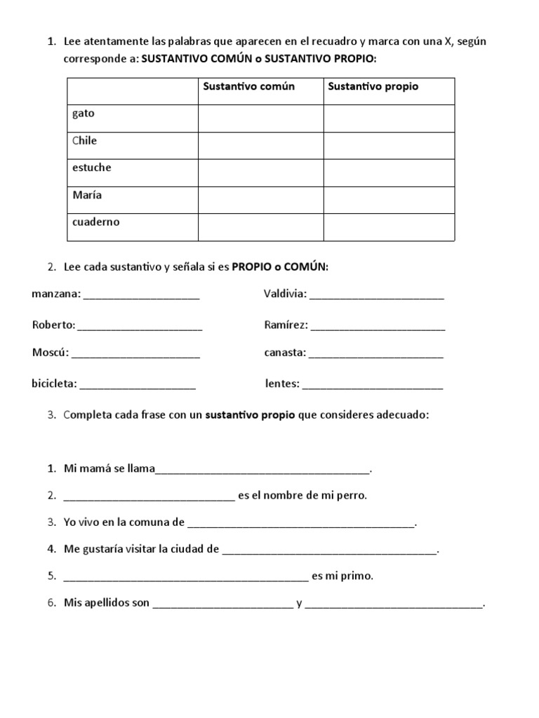 Sustantivo Común y Propio | PDF | Artes del Lenguaje y Comunicación