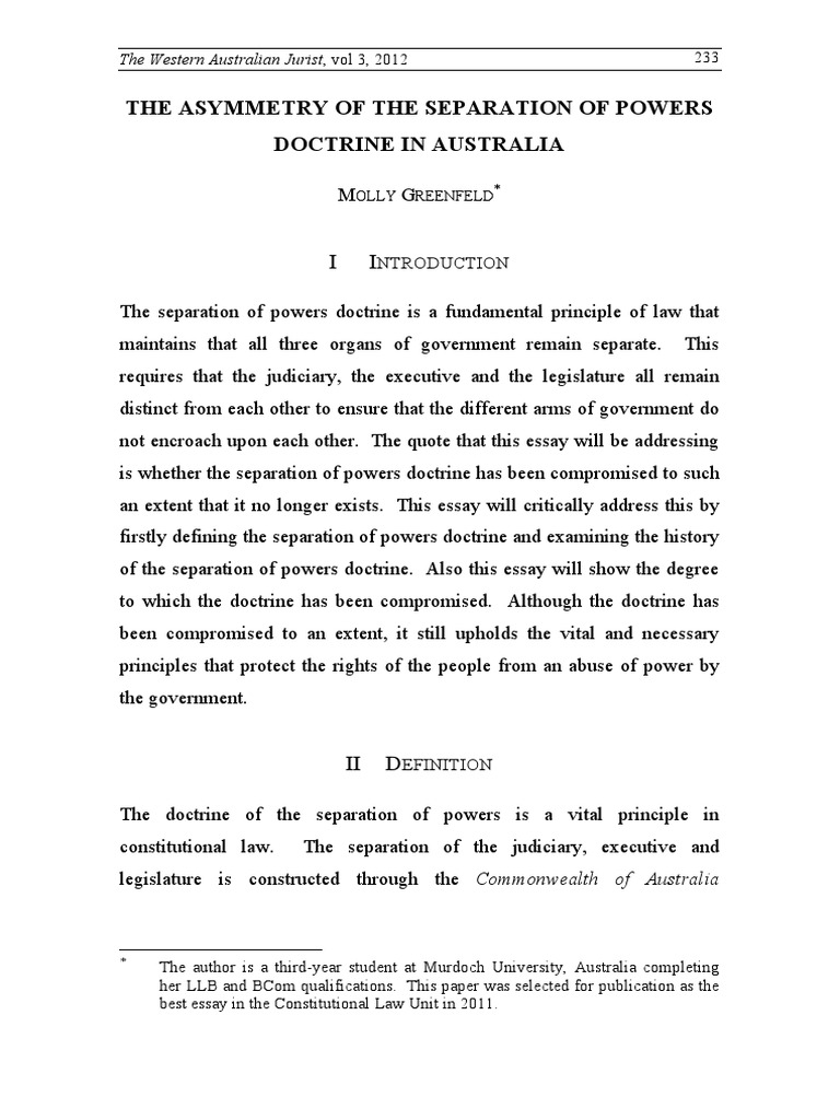 The Asymmetry of The Separation of Powers Doctrine in Australia | PDF ...