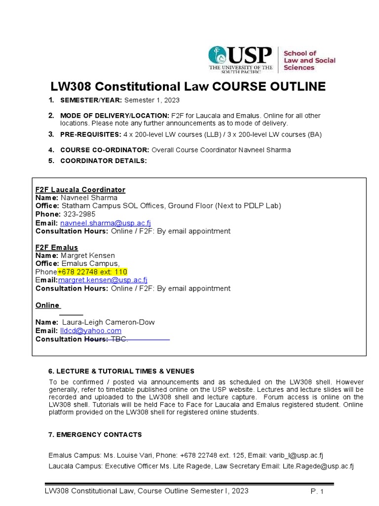 LW308 Constitutional Law Course Outline | PDF | Critical Thinking | Lecture