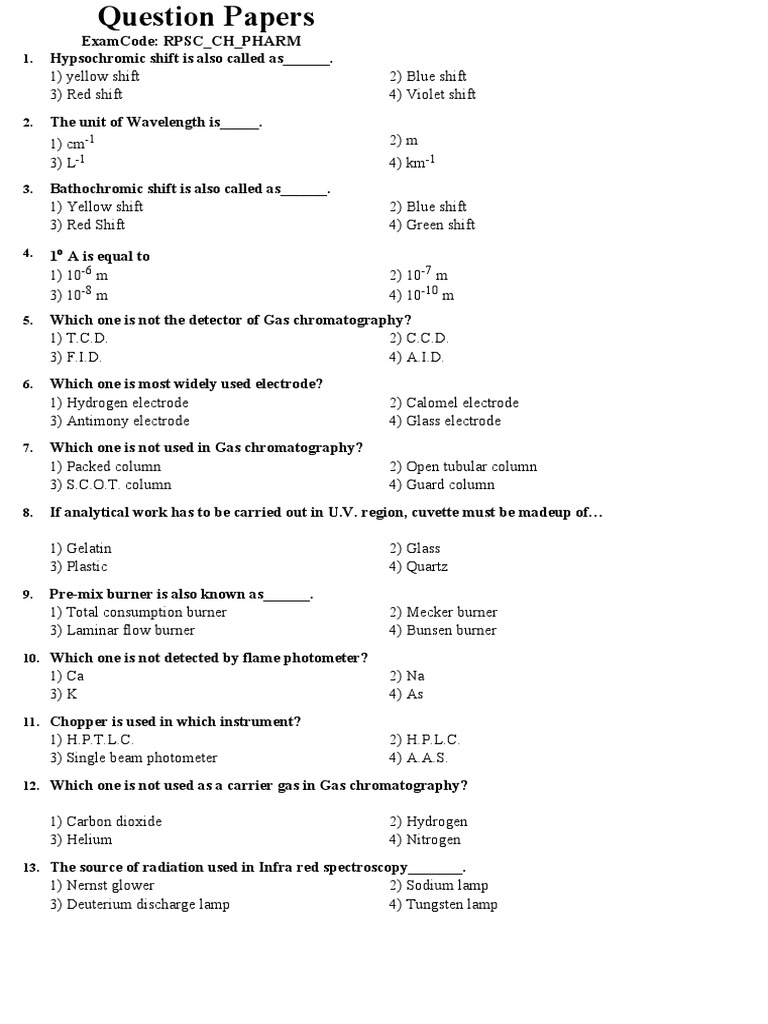 Chemist 2014 Pharmacy Question Paper | PDF | Gas Chromatography | Emulsion