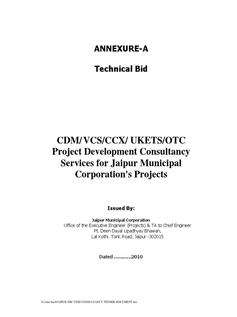 Jaipur JMC CDM Consultancy Tender Document | PDF | Clean Development Mechanism | Economies