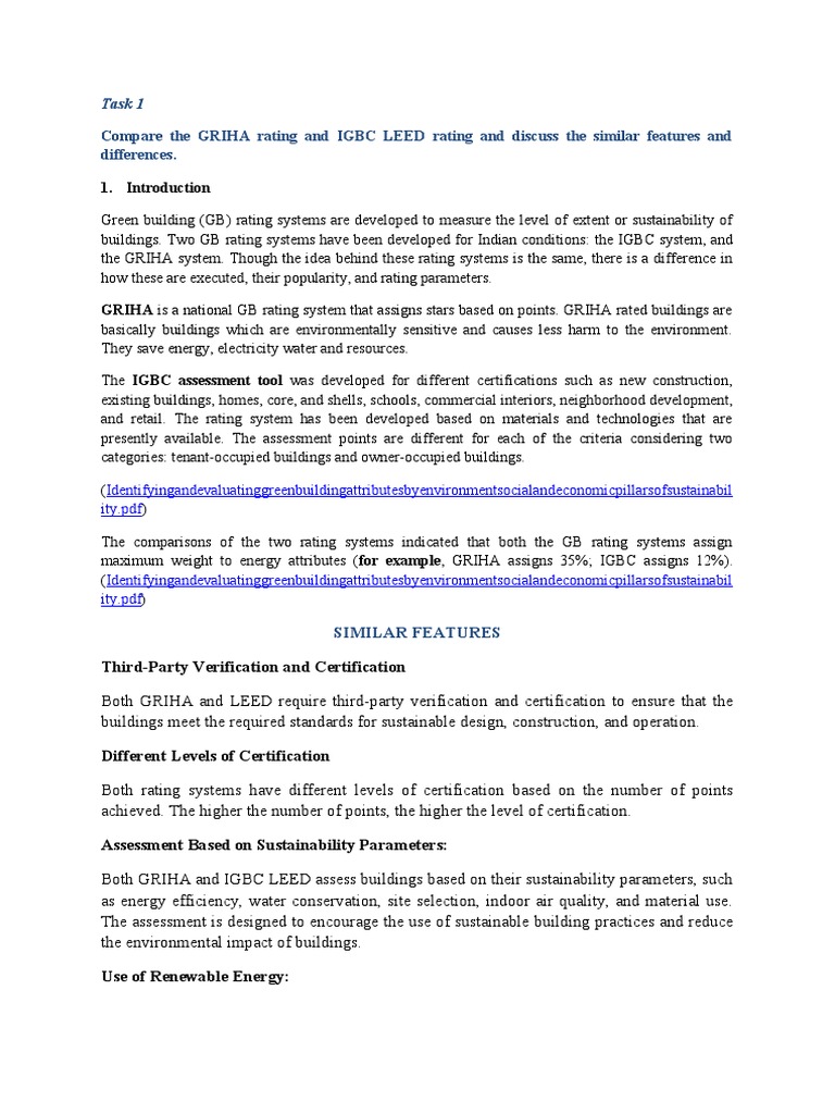 Compare GRIHA and IGBC green building rating systems | PDF | Green ...