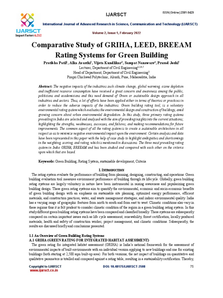 Comparative Study of GRIHA, LEED, BREEAM Rating Systems For Green Building | PDF | Green ...