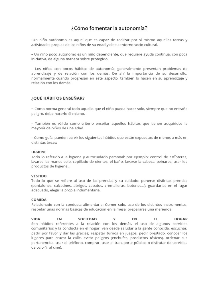 Fomentar la Autonomía en Niños | PDF