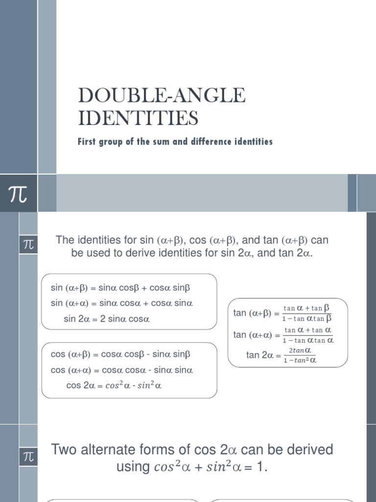 Double Angle Identities | PDF | Trigonometric Functions | Algebra