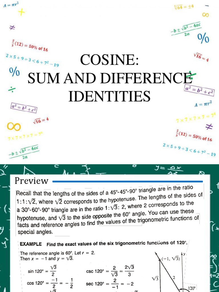Cosine Sum and Difference Identities | PDF | Trigonometric Functions | Angle