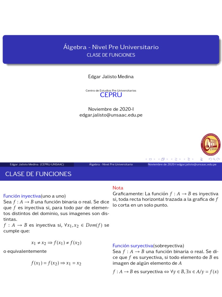 Algebra - Nivel Pre Universitario: Cepru | PDF | Función (Matemáticas) | Matemáticas
