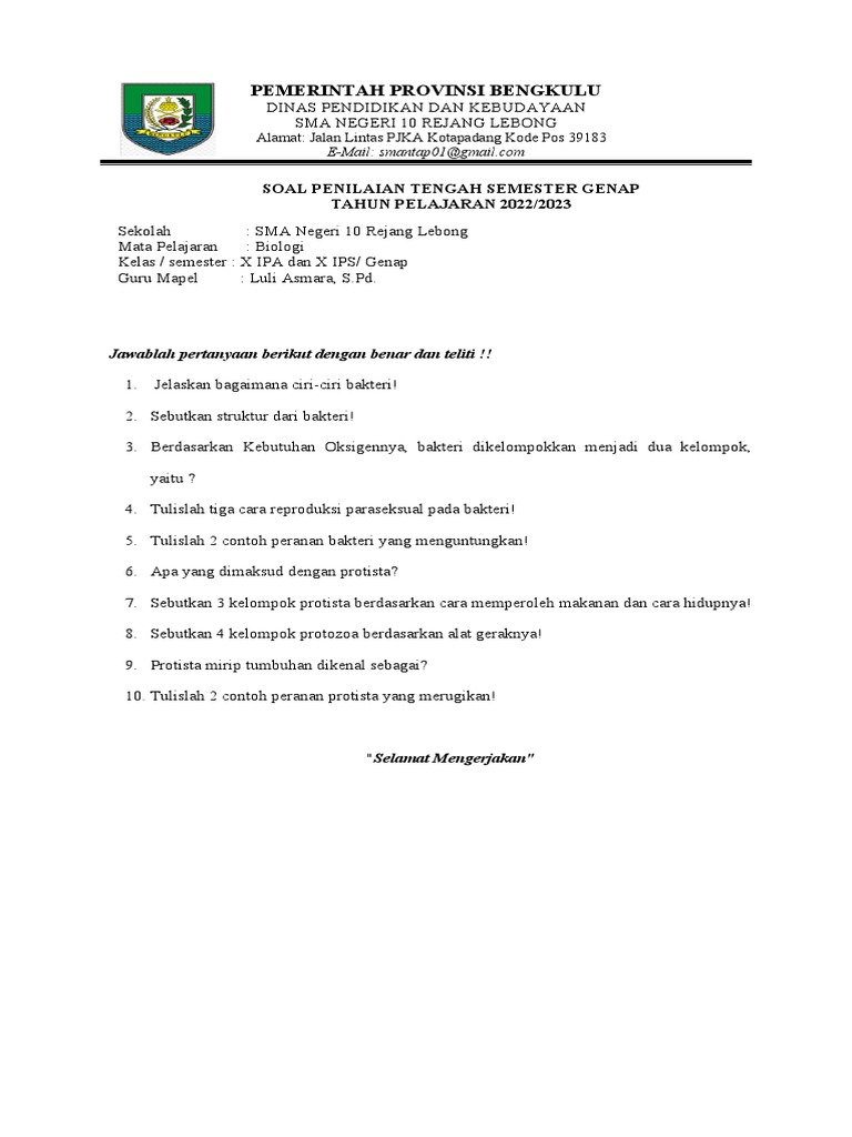Soal PTS Biologi KLS X Ipa Dan Ips | PDF Soal PTS Biologi KLS X Ipa Dan Ips | PDF