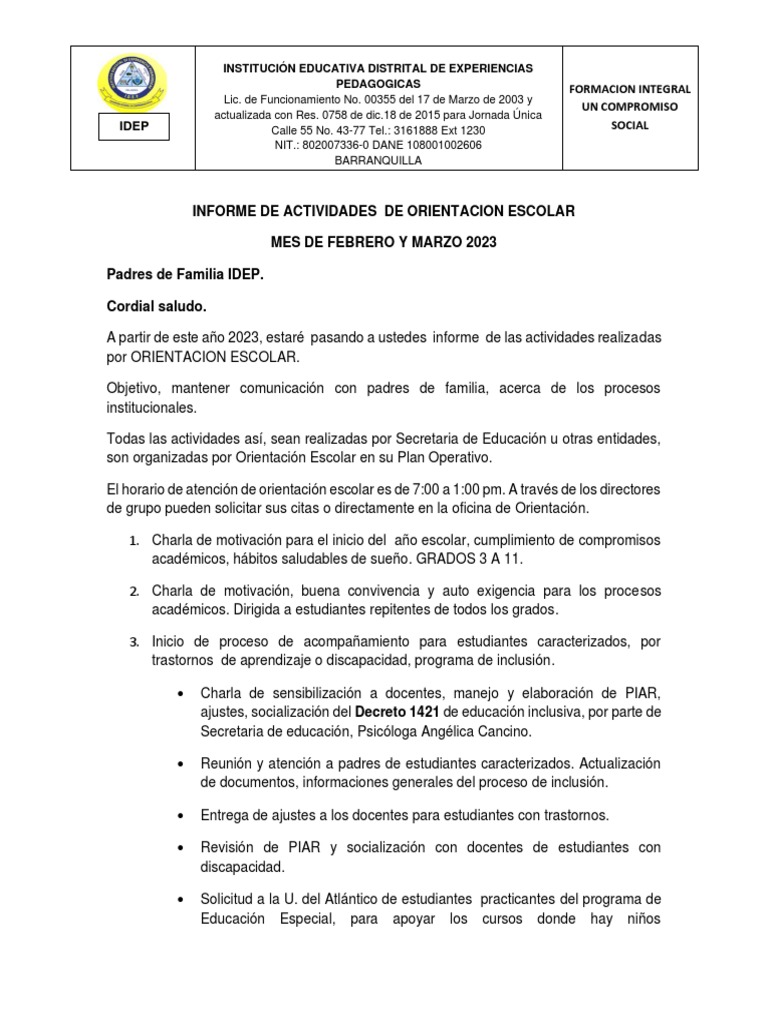 Actividades de Orientacion Escolar | PDF