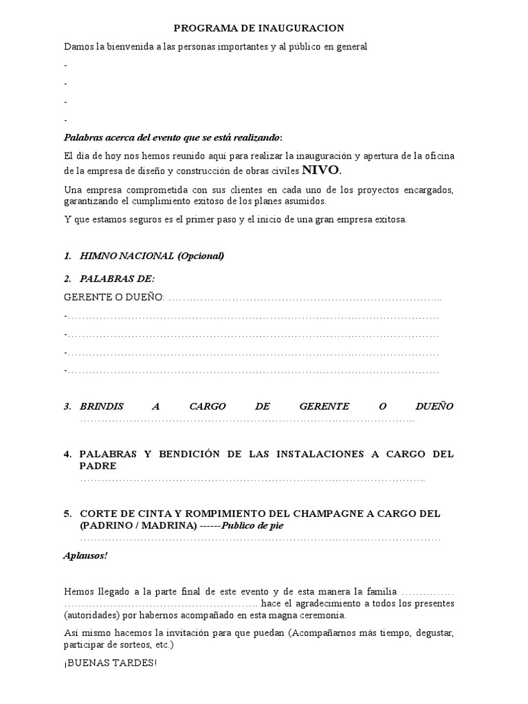 Ejemplo De Programa De Ceremonia Programa Guion | PDF