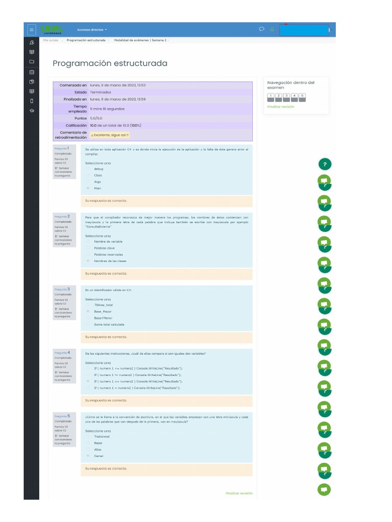 Programación Estructurada Modalidad de Exámenes - Semana 2 | PDF