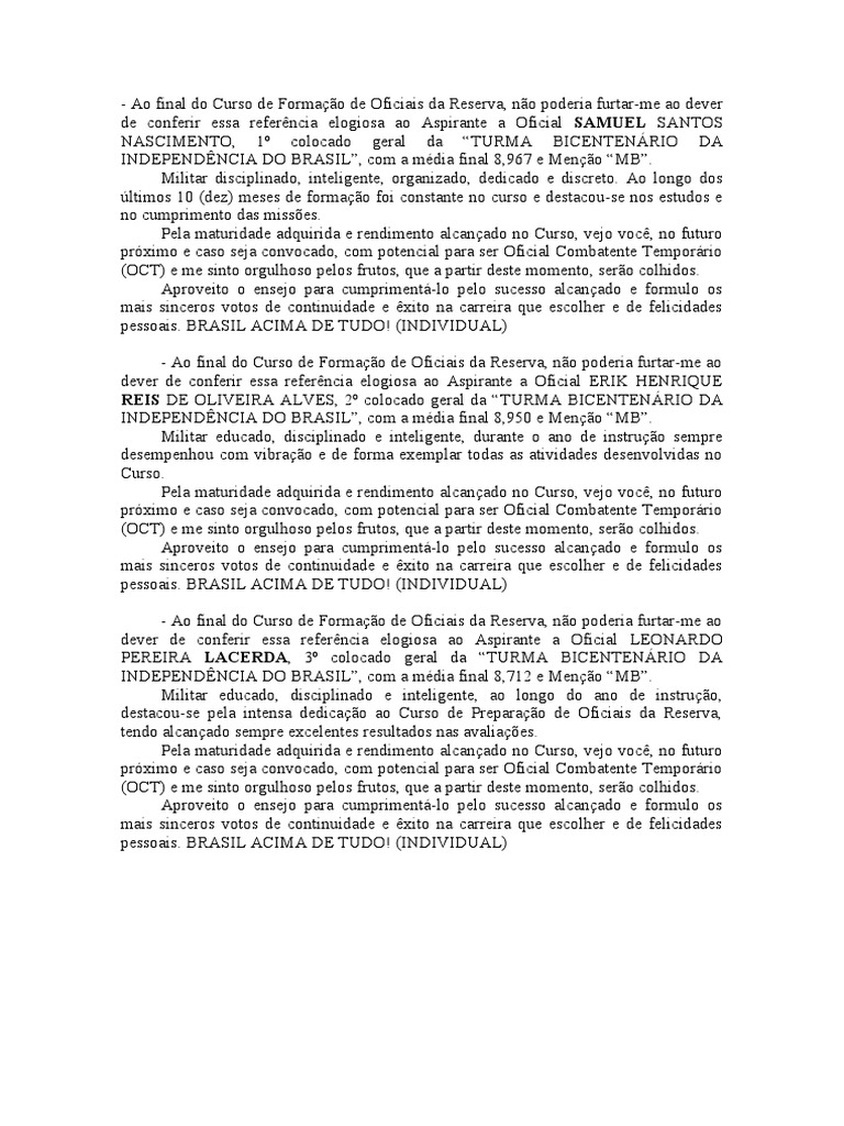 Referência Elogiosa para o 3 Primeiros Colocados | PDF | Ciência ...