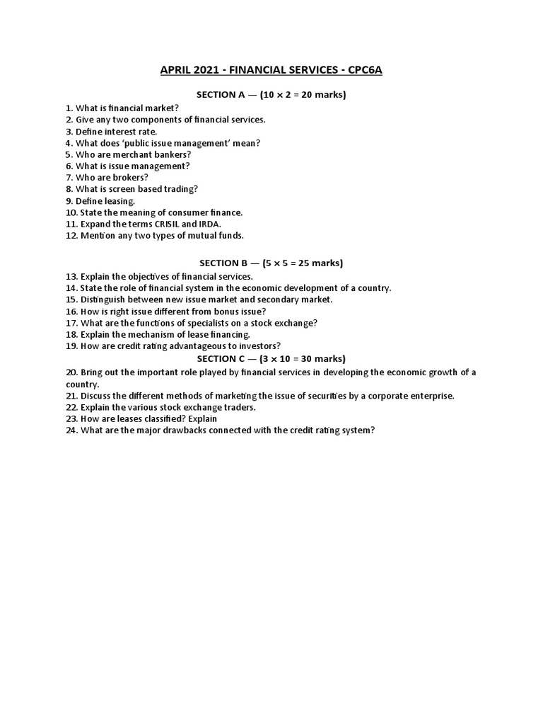Financial Services Exam Questions 2021 | PDF | Investment Fund | Banks