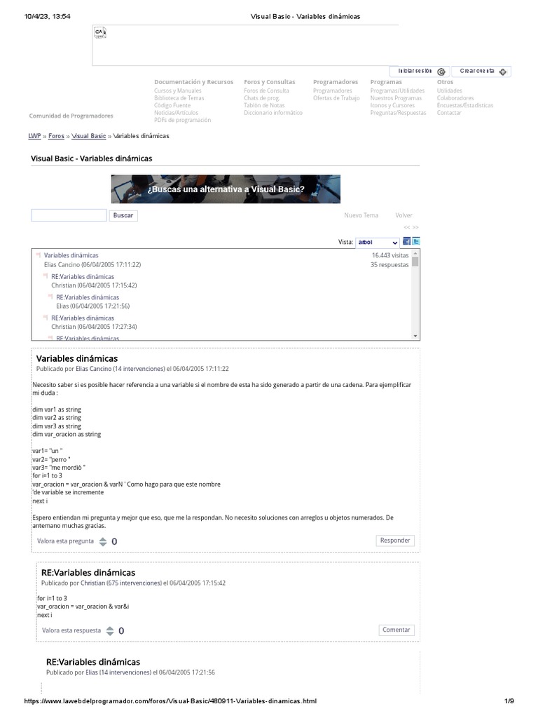 Visual Basic - Variables Dinámicas | PDF | Básico | Lenguaje de programación
