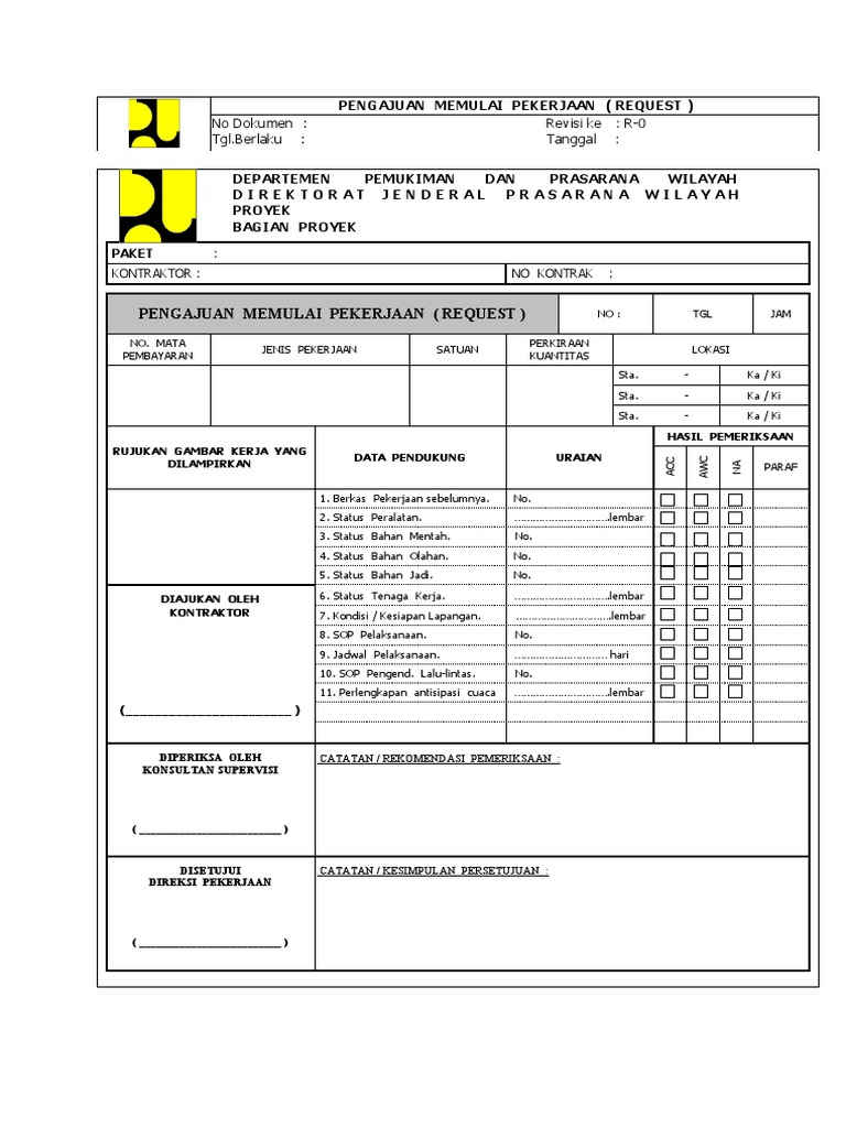 Form. Pengajuan Memulai Pekerjaan (Request) | PDF