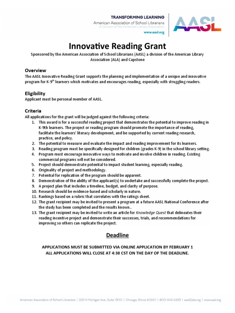 Innovative Reading Grant Application | PDF | Learning | Books