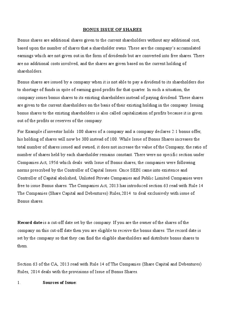 Bonus Issue | PDF | Stocks | Dividend
