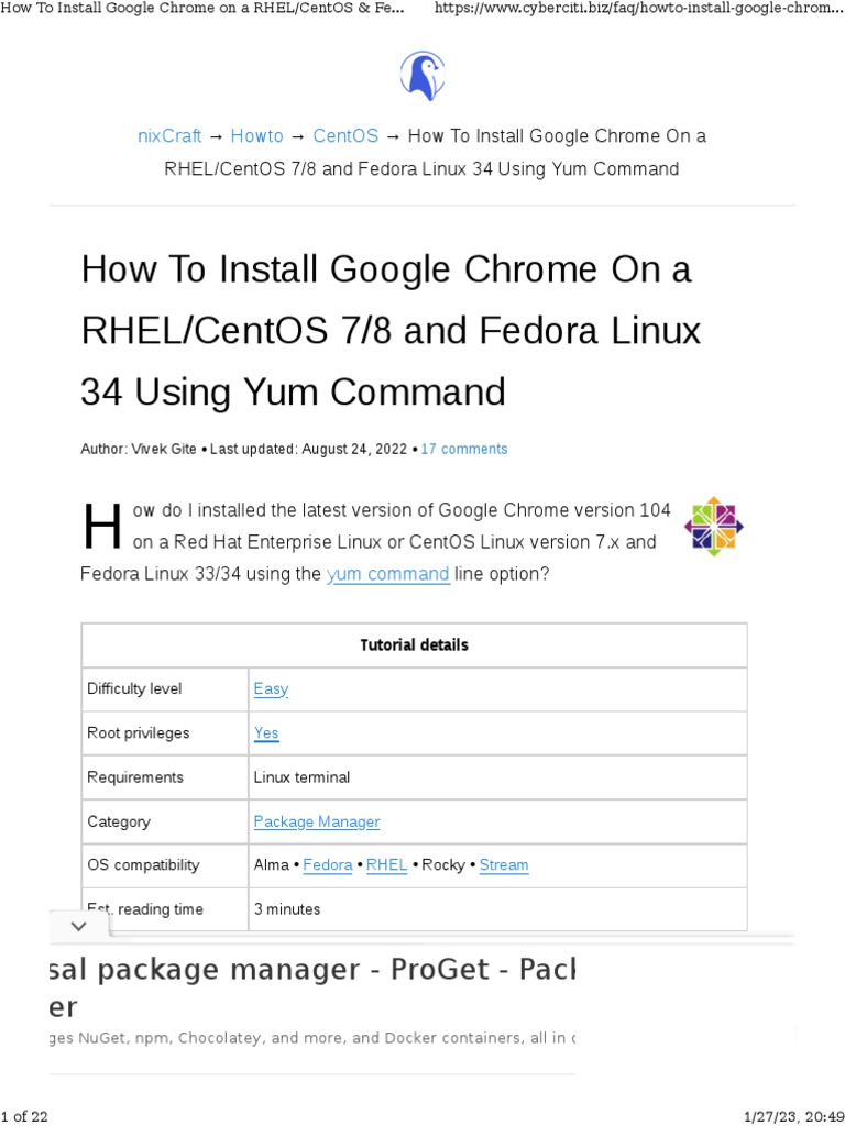 How To Install Google Chrome On A RHEL - CentOS & Fedora - Nixcraft | Download Free PDF | Linux ...